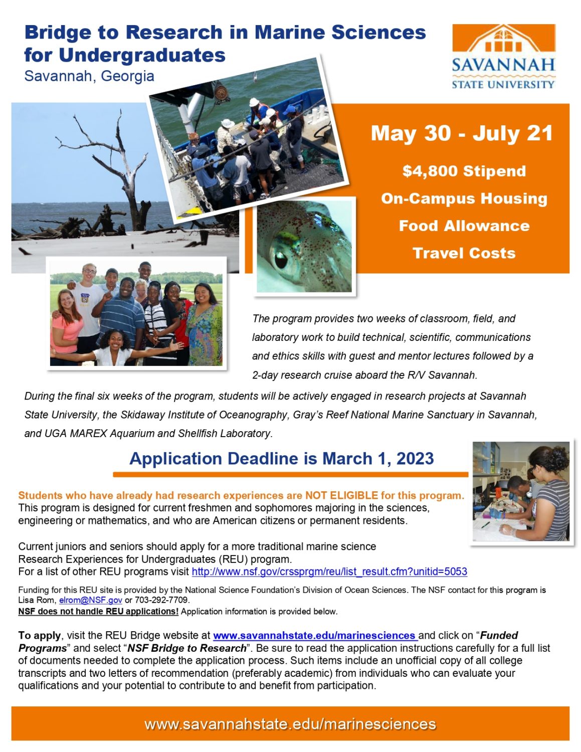 SSU’s Bridge to Research in Marine Sciences REU program – TAMUS LSAMP